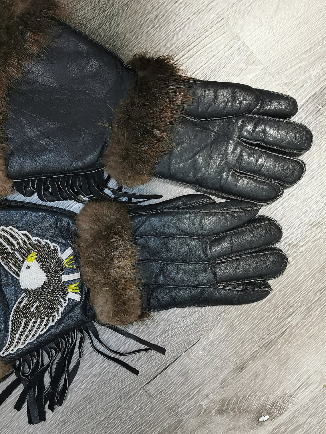 Vintage Native American Leather and Beaver Fur Mitts Large to - Etsy