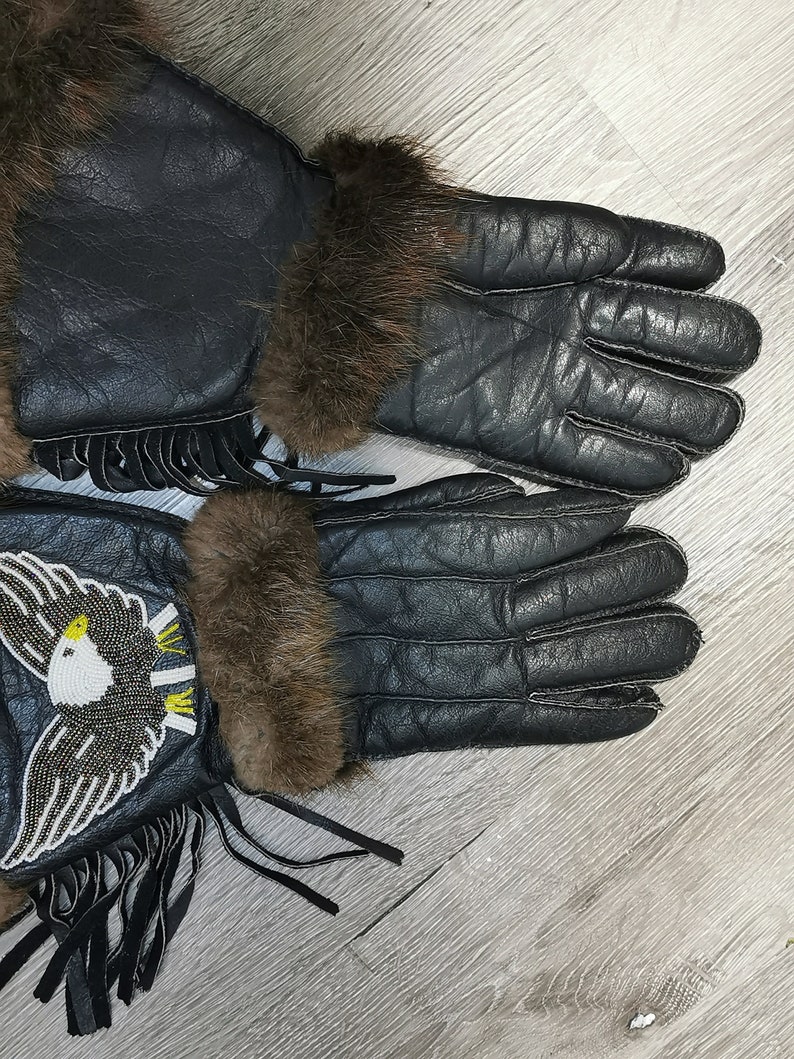 Vintage Native American Leather and Beaver Fur Mitts Large to - Etsy