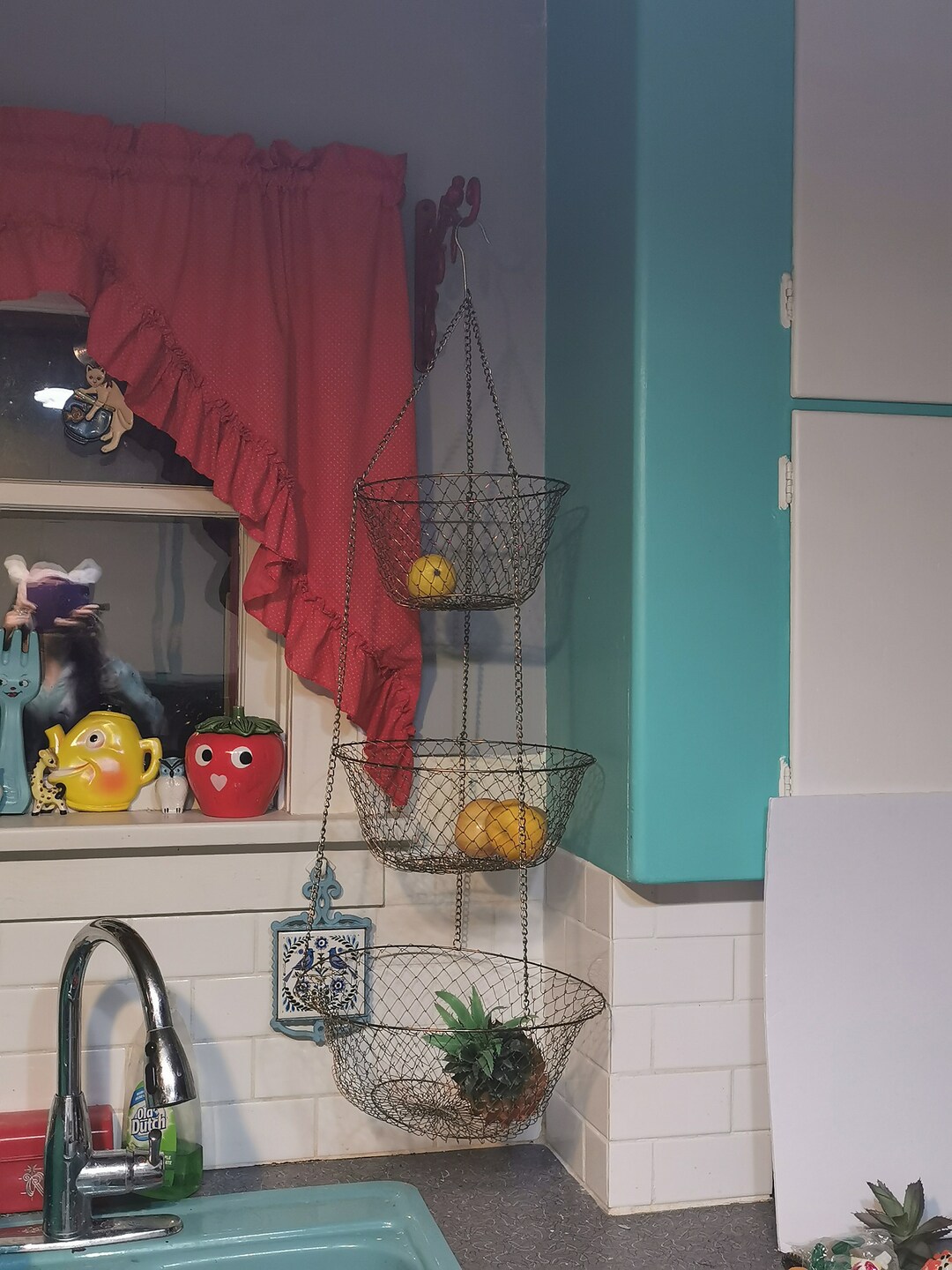 Vintage 3 Tier Wire Hanging Kitchen Basket XL Brass Color, Kitchen ...