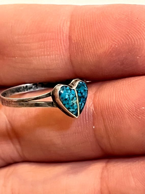 Vintage Turquoise Heart Ring 1970s Mexico Size 7 - Gem