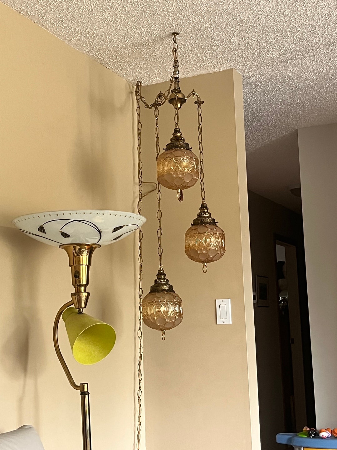 Triple Swag Lamp Hollywood Regency Mid Century Modern Swag Lamp Vintage ...