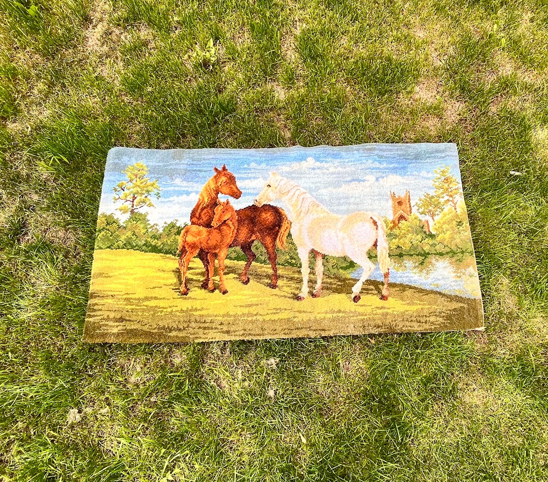 Antique Hooked Rug Early 1900’s Horses - Etsy