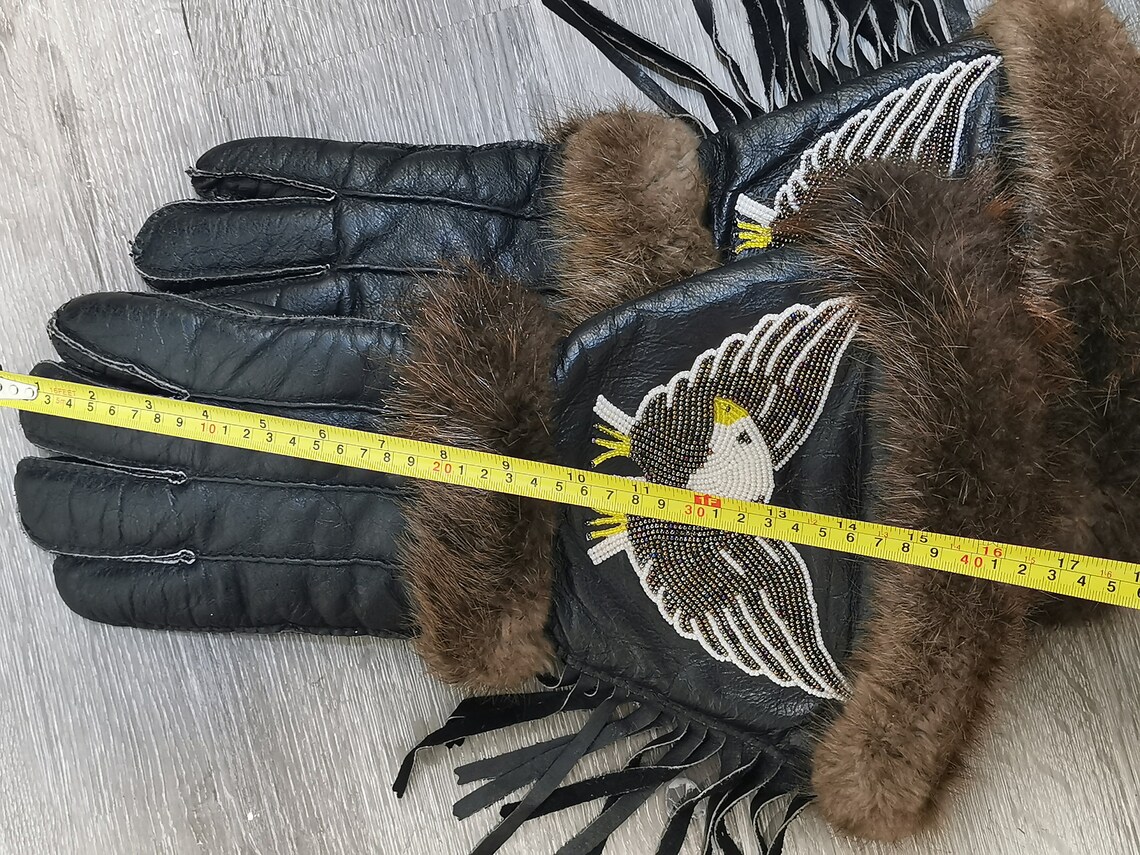 Vintage Native American Leather and Beaver Fur Mitts Large to - Etsy
