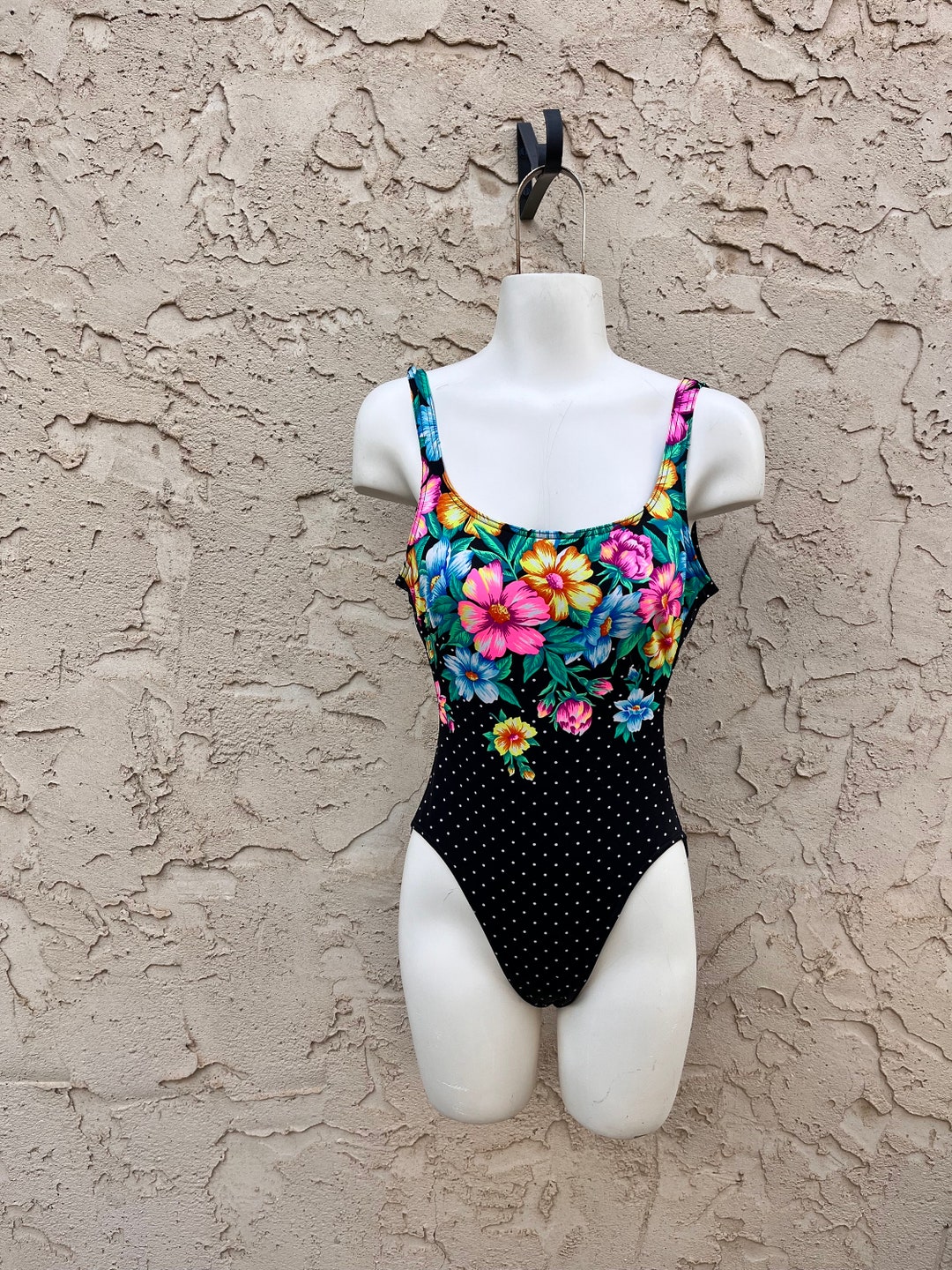 Vintage 1980s Ladies Swimsuit Floral Neon Bright Bathing Suit Swim Suit ...