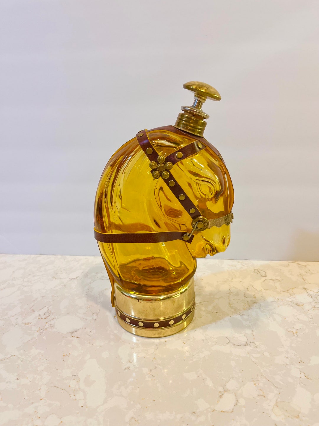 Vintage Amber Horse Head Glass Decanter Italy? - Etsy
