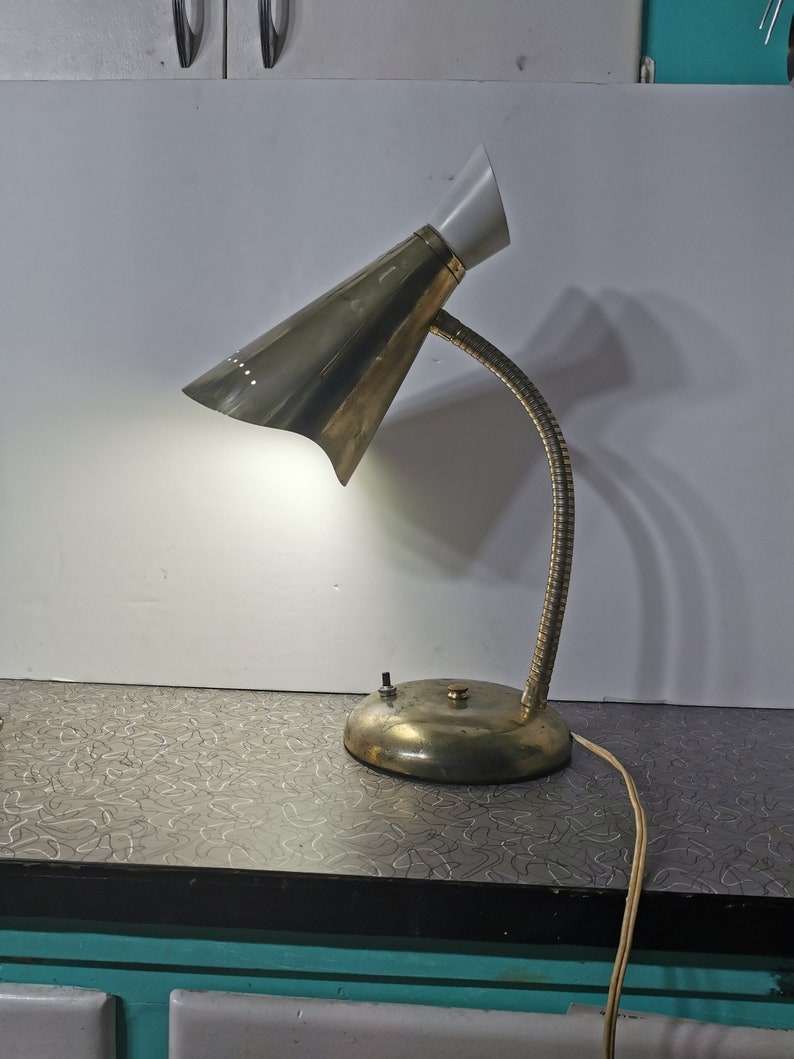 Mid Century Modern Goose Neck Desk Lamp Brass 1950's Mod - Etsy