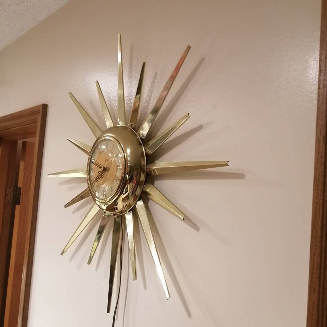 Vintage Sunburst Clock Mid Century Modern Sunburst Clock - Etsy