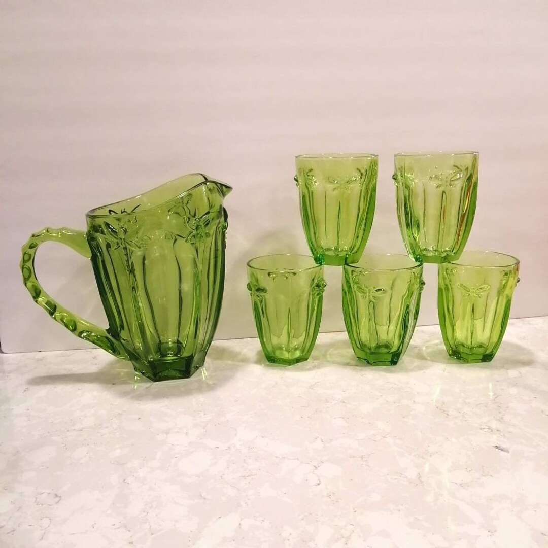 Amazing Depression Glass Iced Tea Set Antique Green Depression Glass - Etsy