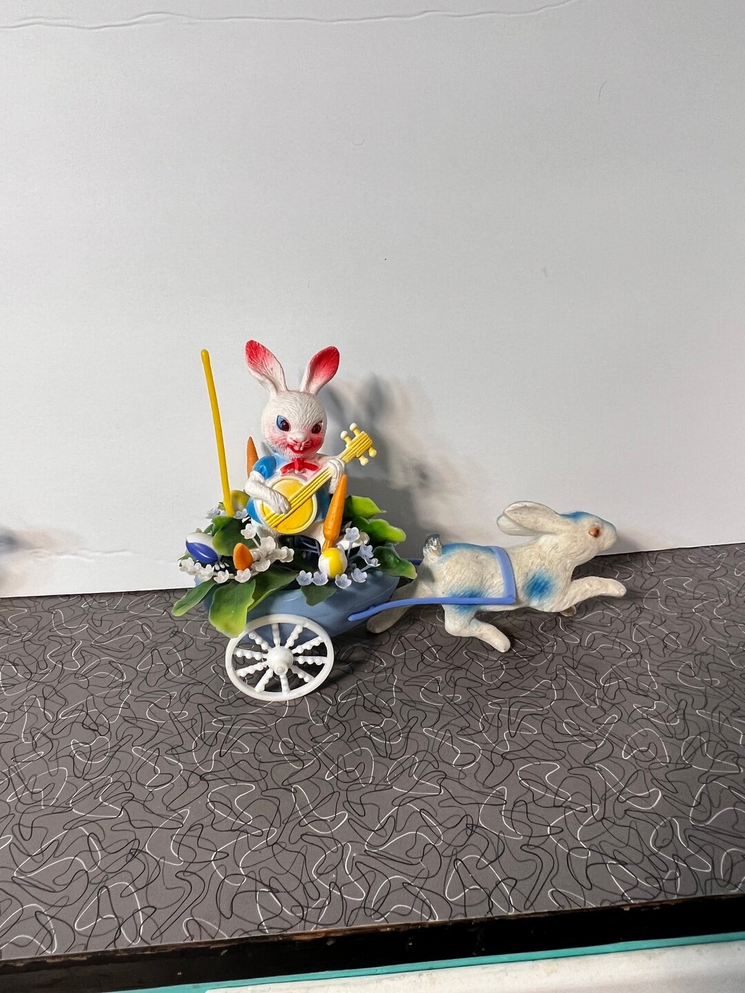 Vintage Blowmold Easter Bunny Cart RARE - Etsy