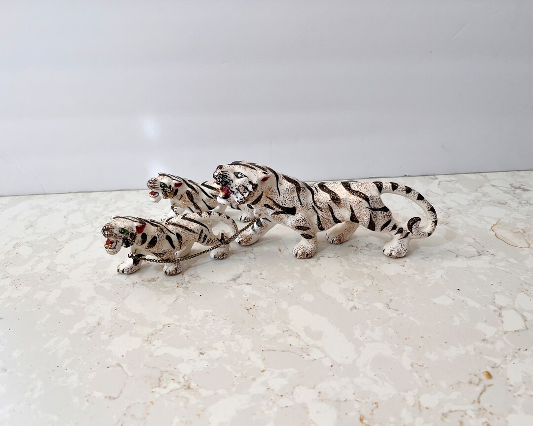 Vintage White Tiger Chained Family Japan - Etsy