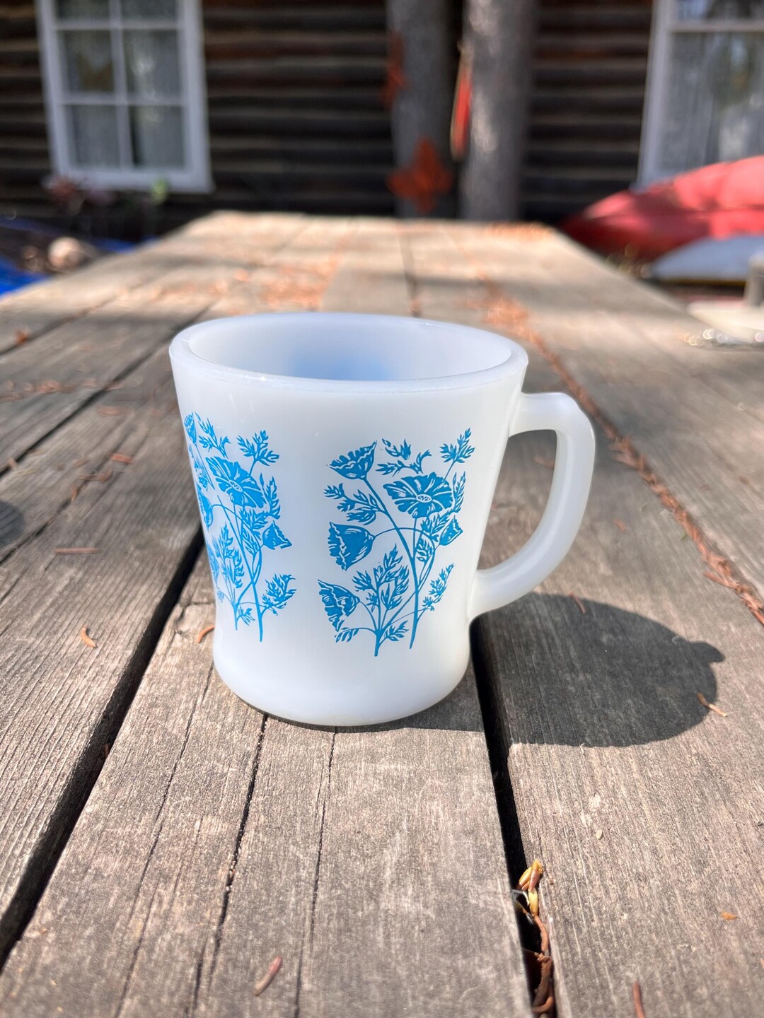 Fire King Rare D Handle Mug Blue Flower - Etsy