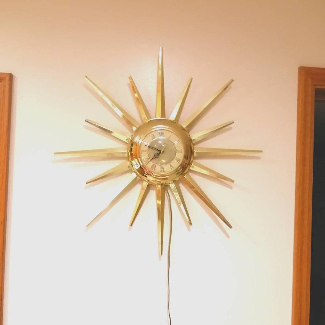 Vintage Sunburst Clock Mid Century Modern Sunburst Clock - Etsy