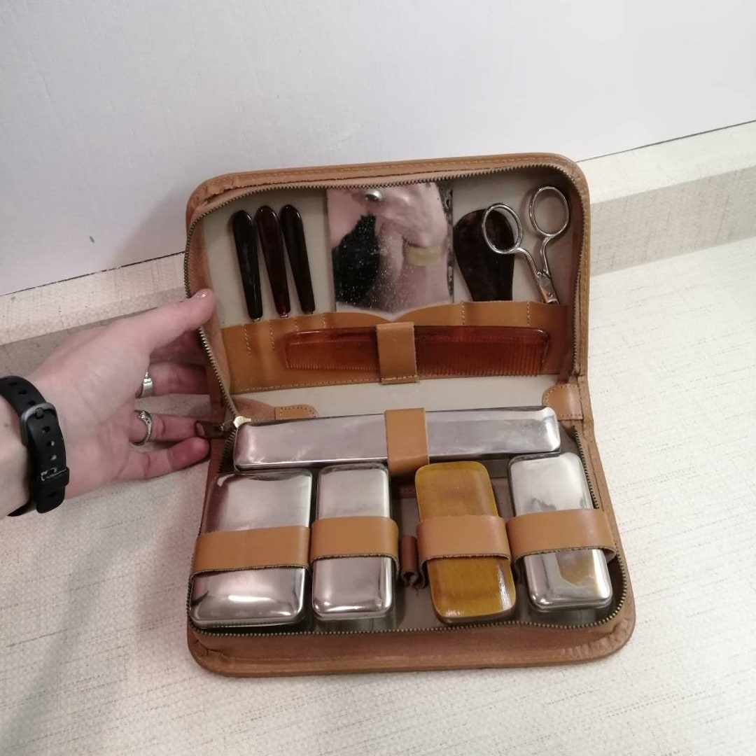 Vintage Mens Travel Kit Deluxe Real Leather Travel Case - Etsy