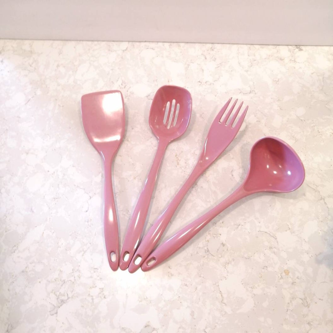 Vintage Dusty Pink Utensils Set 1970s Space Age Kitchen Utensils Melmac ...