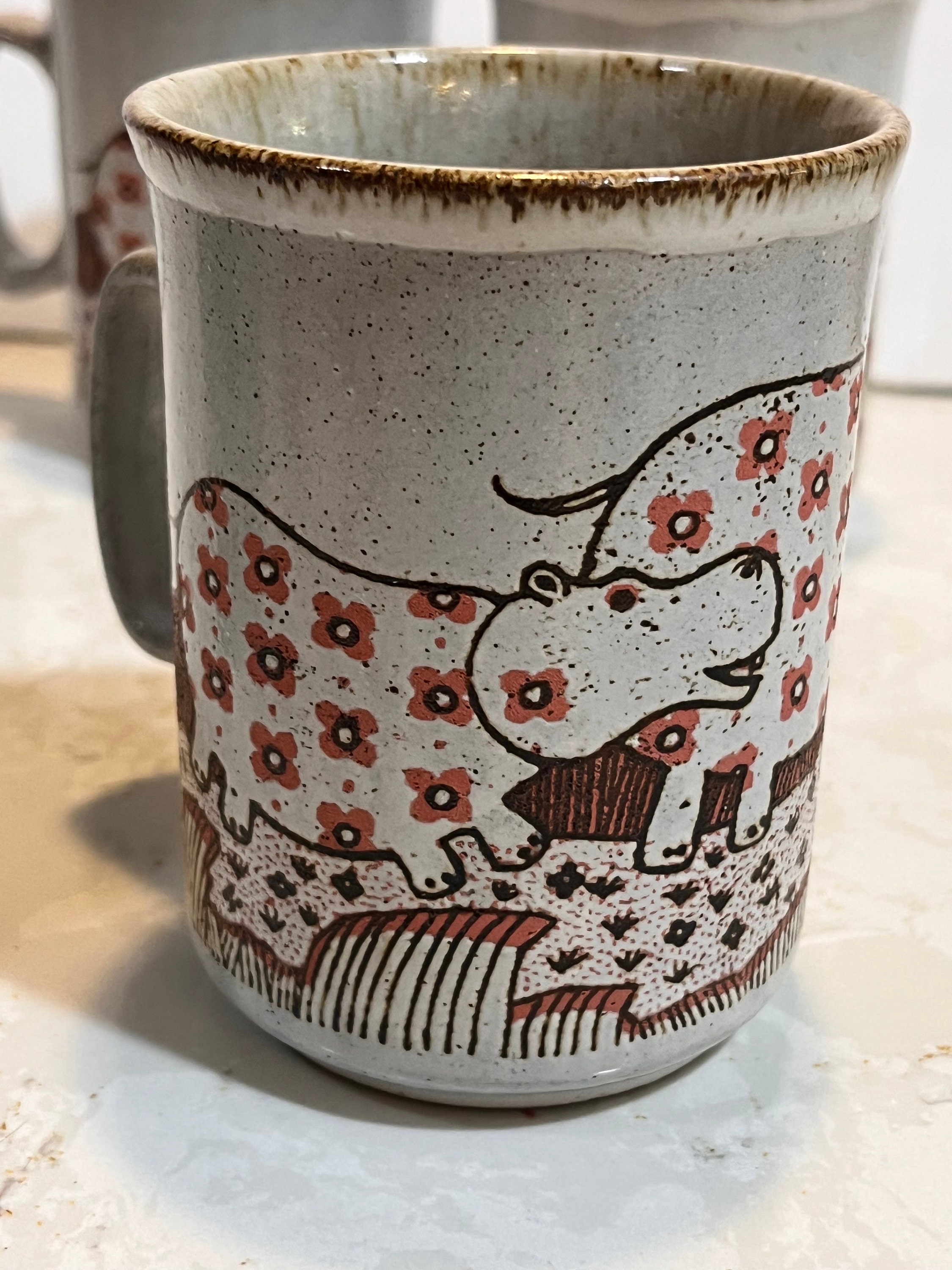 RARE 1970's Dunoon Scotland Hippo Elephant Mug Set Lovely Ceramic Mid ...