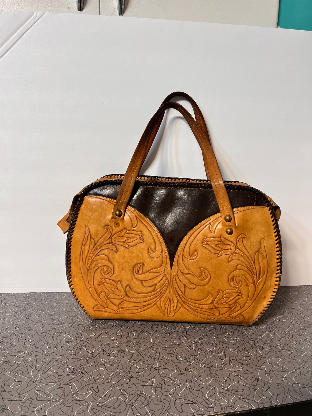 Vintage Large Tooled Leather Purse Huge Boho Retro 1970's Tooled ...