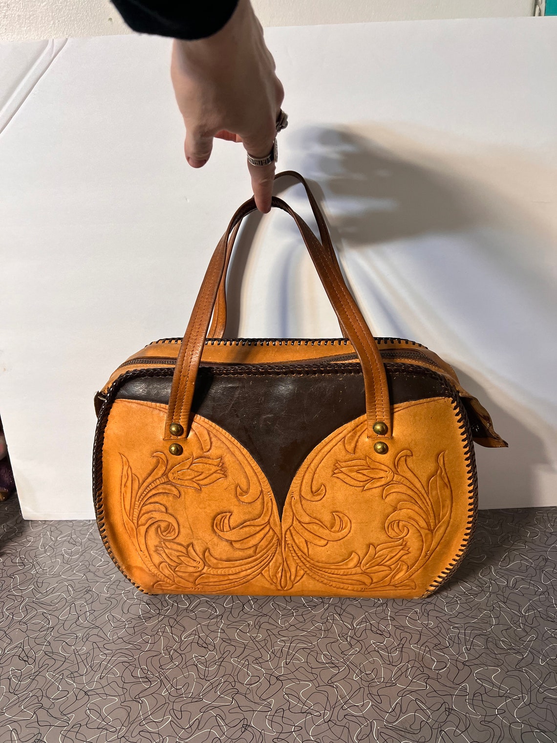 Vintage Large Tooled Leather Purse Huge Boho Retro 1970's | Etsy