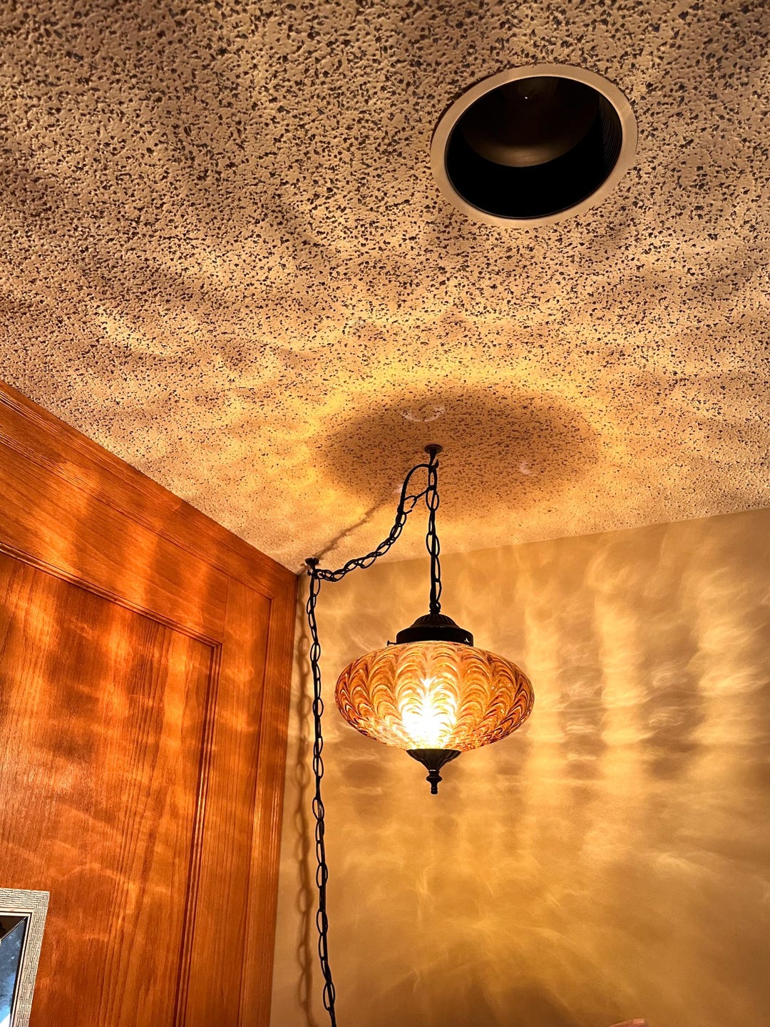 Mid Century Amber Swag Lamp Optic Glass UFO Amber and Root Beer Swag ...