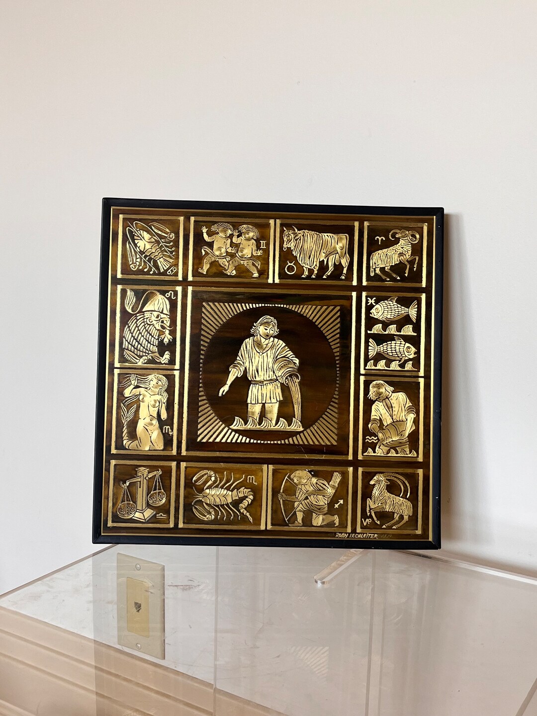 Brass Astrology Art by Rudy Lechleiter / RARE ORIGINAL Gemini Etched ...