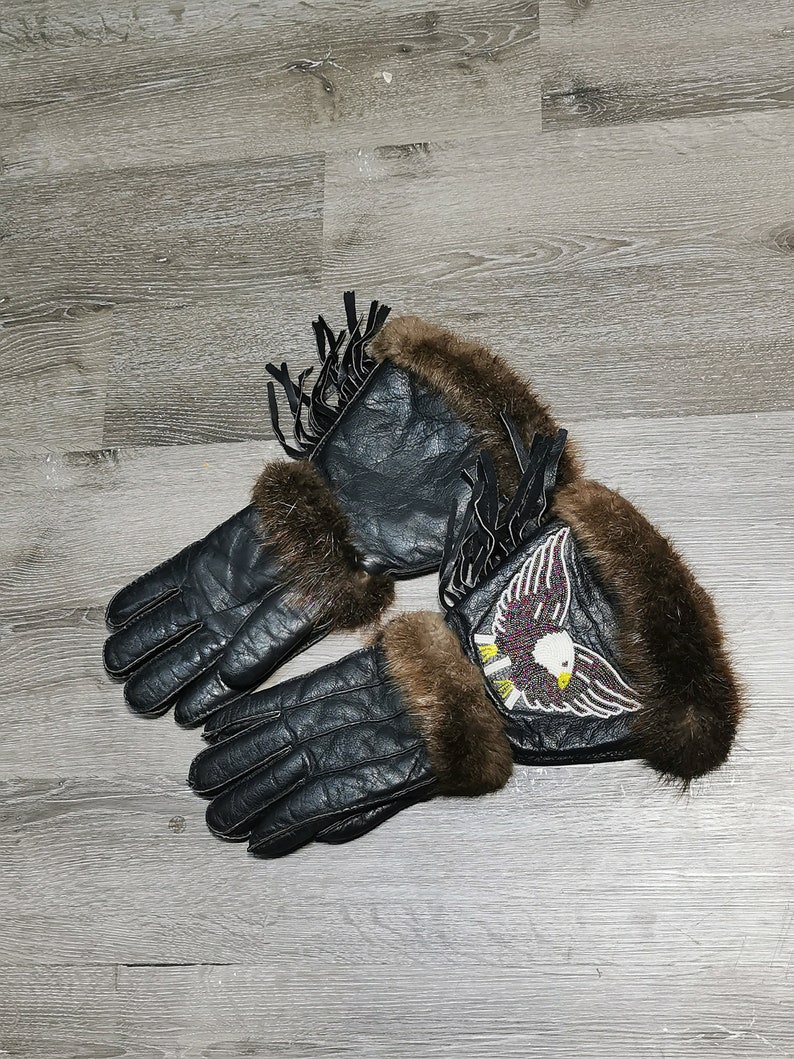 Vintage Native American Leather and Beaver Fur Mitts Large to - Etsy