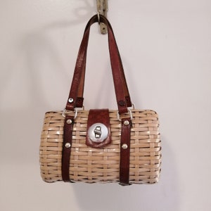 Vintage Basket Purse Basket Weave Purse With Leather Handle Accents Pin ...