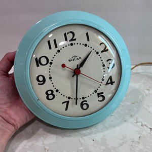 Vintage Aqua Kitchen Clock Solar Turquoise Kitchen Wall Clock Plug In ...