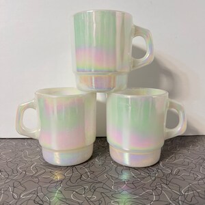Set of 3 Aurora Iridescent Fire King Stacking Mugs VERY RARE - Etsy
