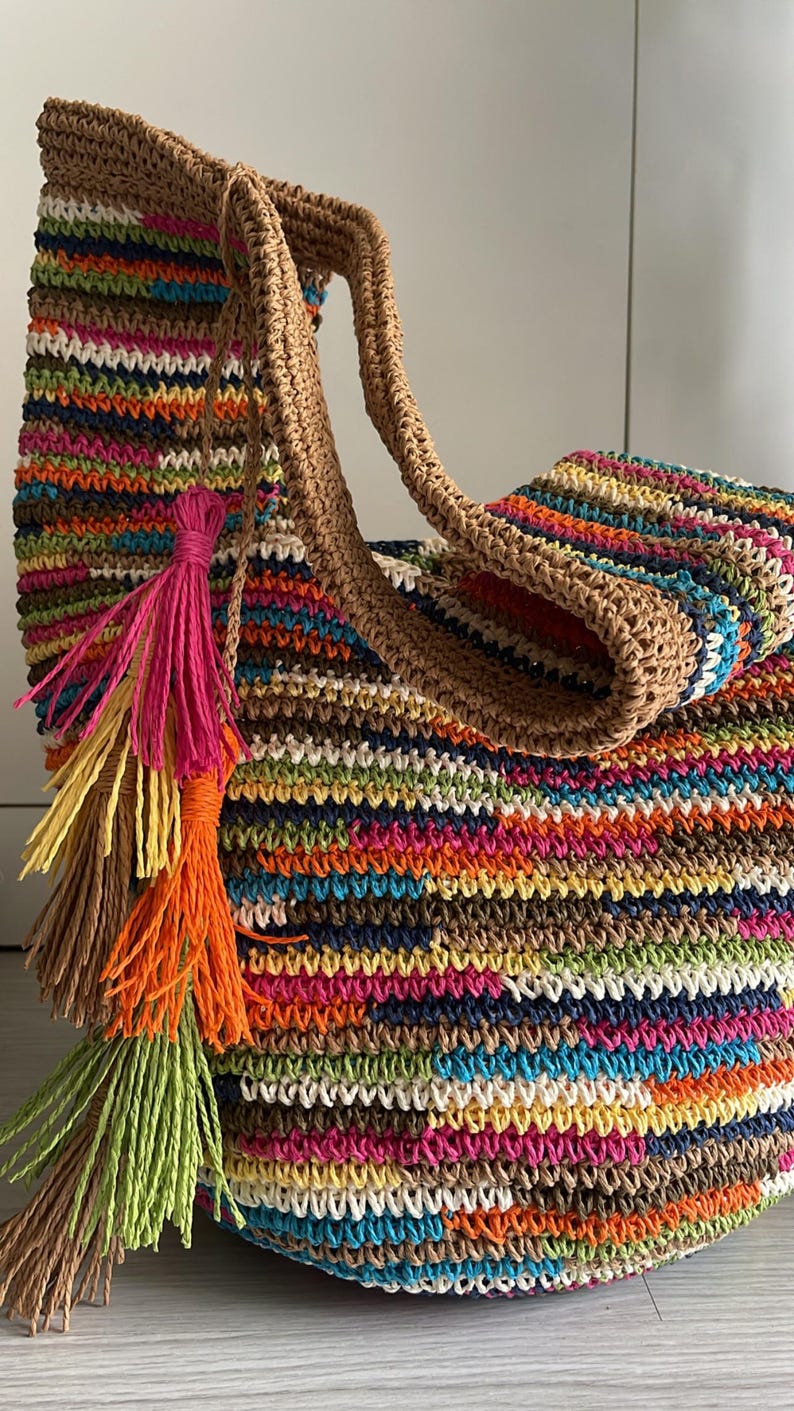 Colorful Crochet Xl Straw Bag - Etsy