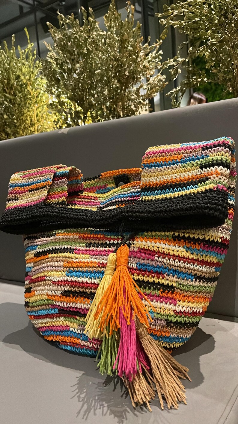 Colorful Crochet Xl Straw Bag - Etsy