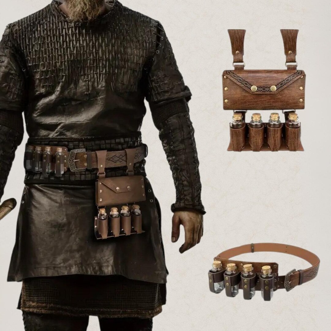 Medieval Alchemy Belt With Glass Potion Bottles & Leather Pouch ...