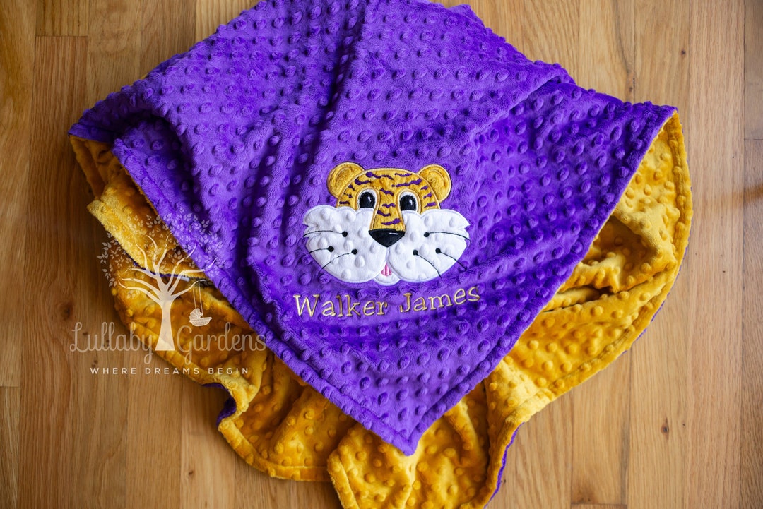 Tiger Personalized Minky Baby Blanket, Purple and Gold Baby Blanket ...