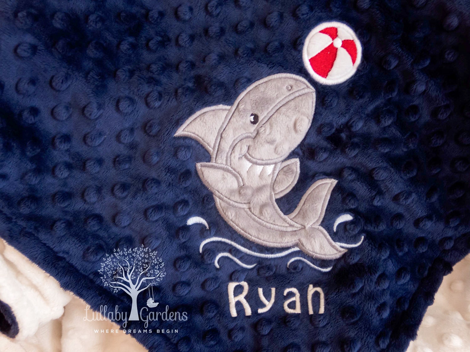 Shark Appliqued Personalized Minky Baby Blanket | Custom Colors, Navy ...