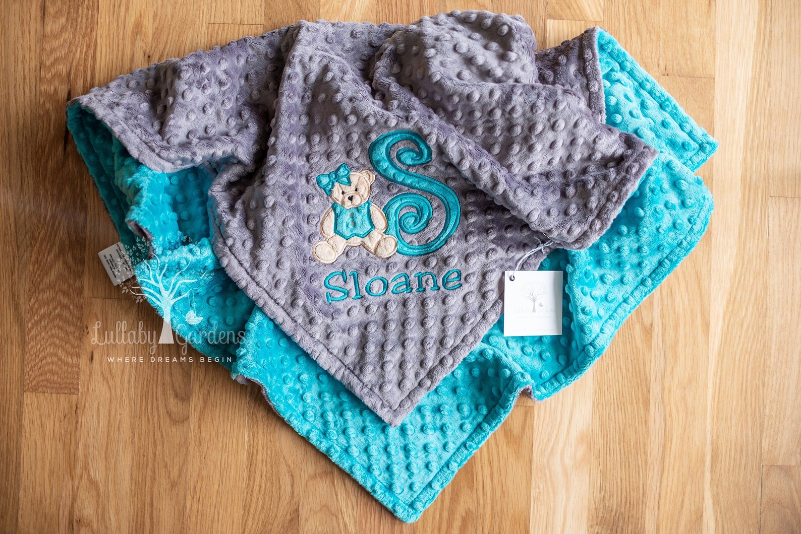 Baby Girl Monogramed Letter Minky Blanket, Appliqued Teddy Bear With ...