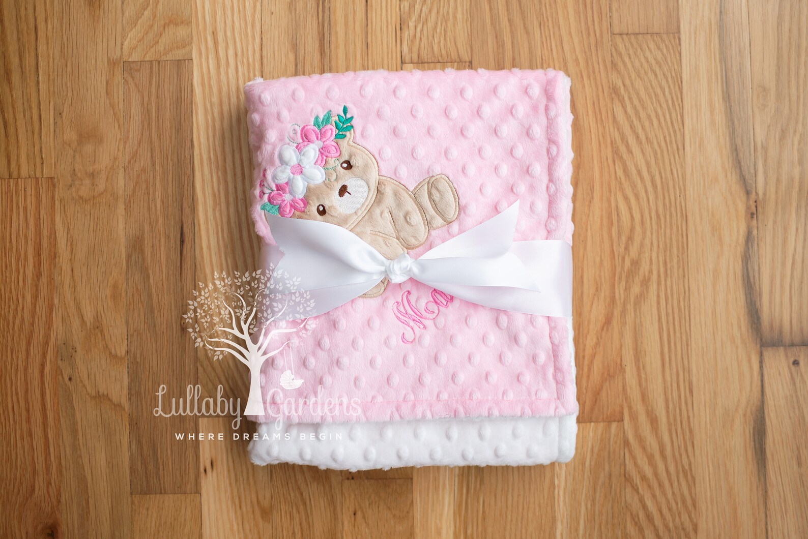 Baby Girl Minky Blanket, Appliqued Floral Teddy Bear Blanket - Etsy
