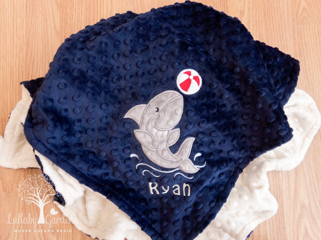 Shark Appliqued Personalized Minky Baby Blanket | Custom Colors, Navy ...