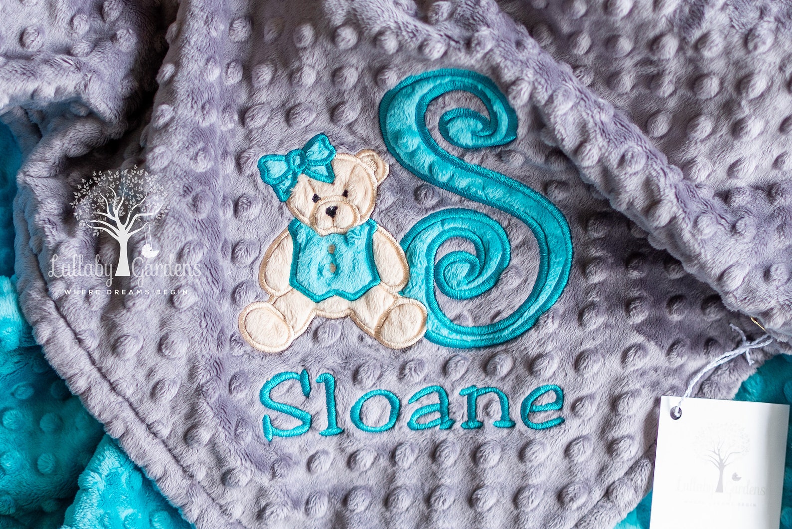 Baby Girl Monogramed Letter Minky Blanket, Appliqued Teddy Bear With ...