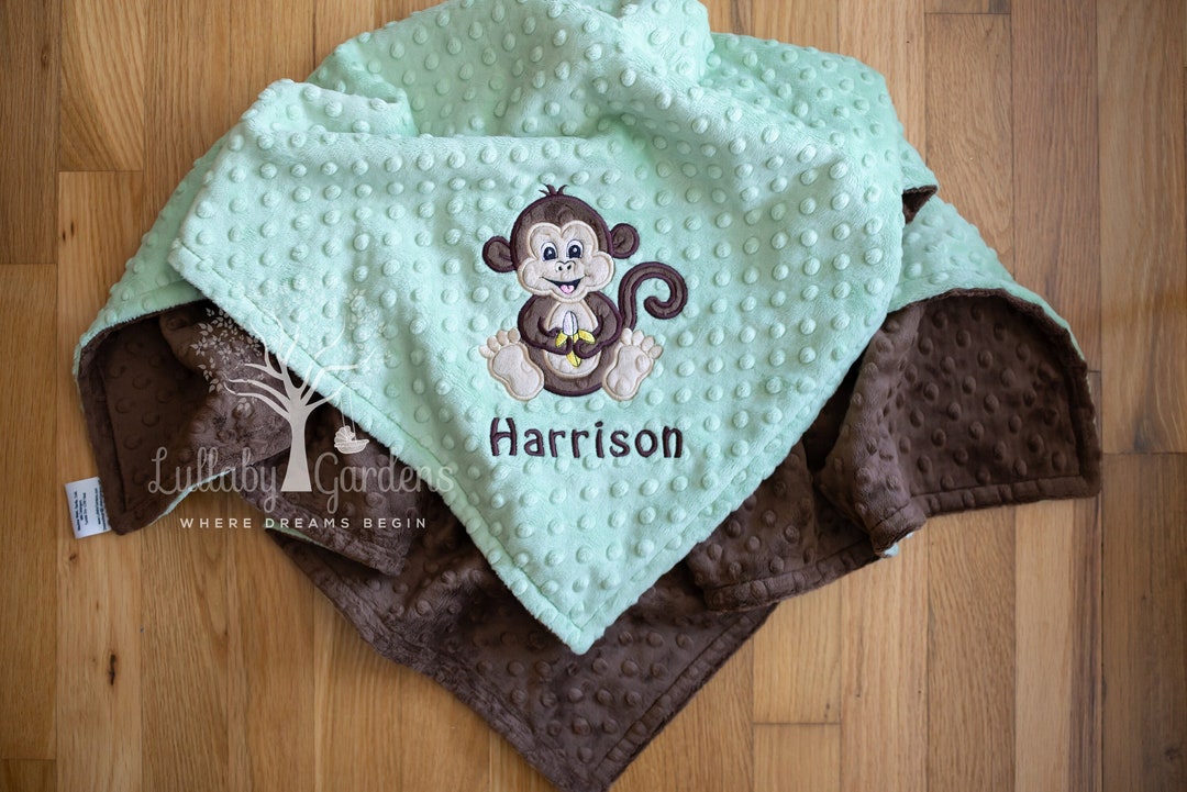 Monkey Appliqued Minky Baby Blanket, Personalized, Custom Baby Blankets ...