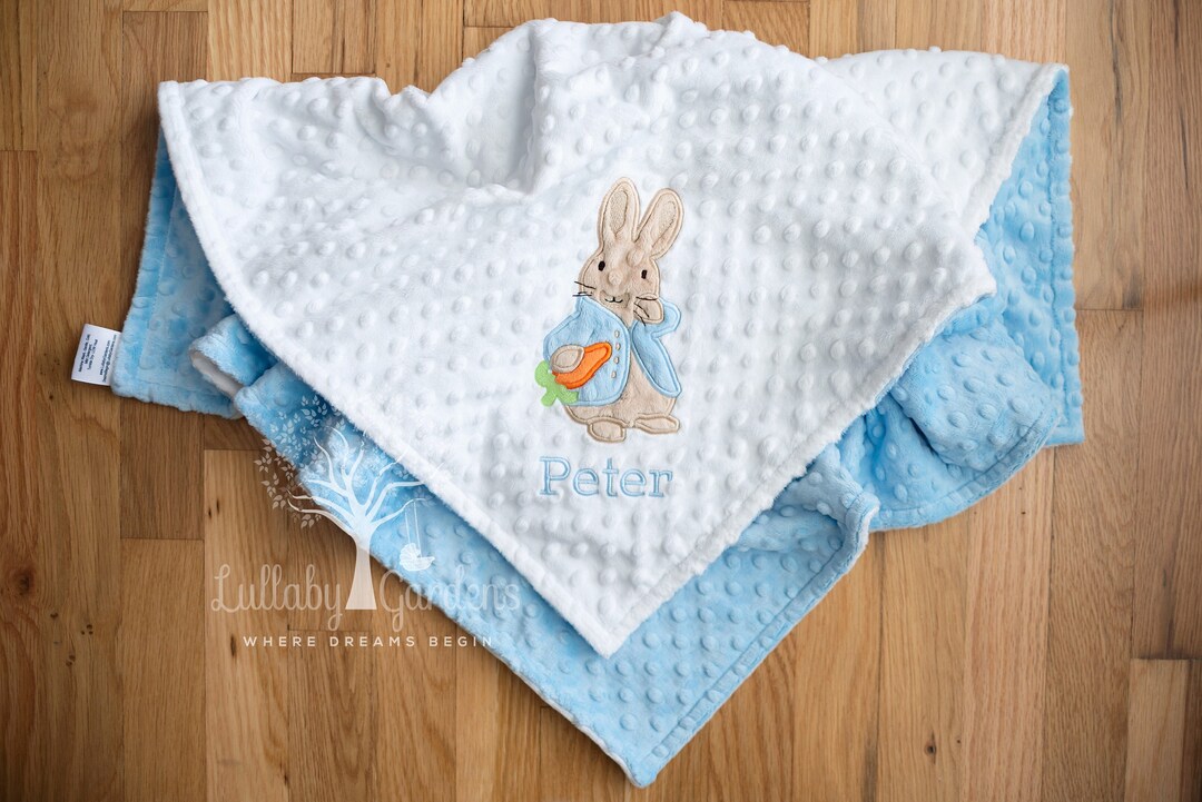 Personalized Baby Boy Minky Blanket, Peter Rabbit Inspired Appliqued ...