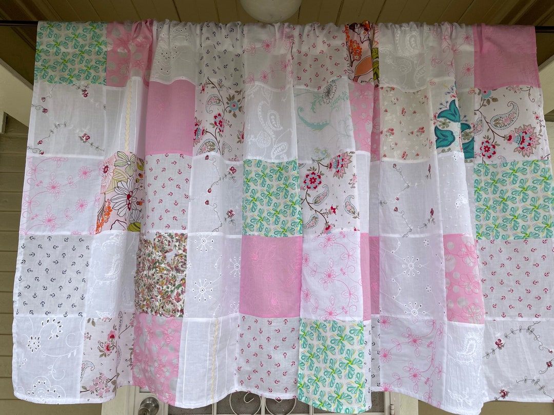 Small Patchwork Curtain Set in Pale Pastels - Etsy