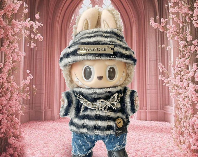 Labubu Outfit | Street Punk Style | Striped Sweater + Beanie Hat ...