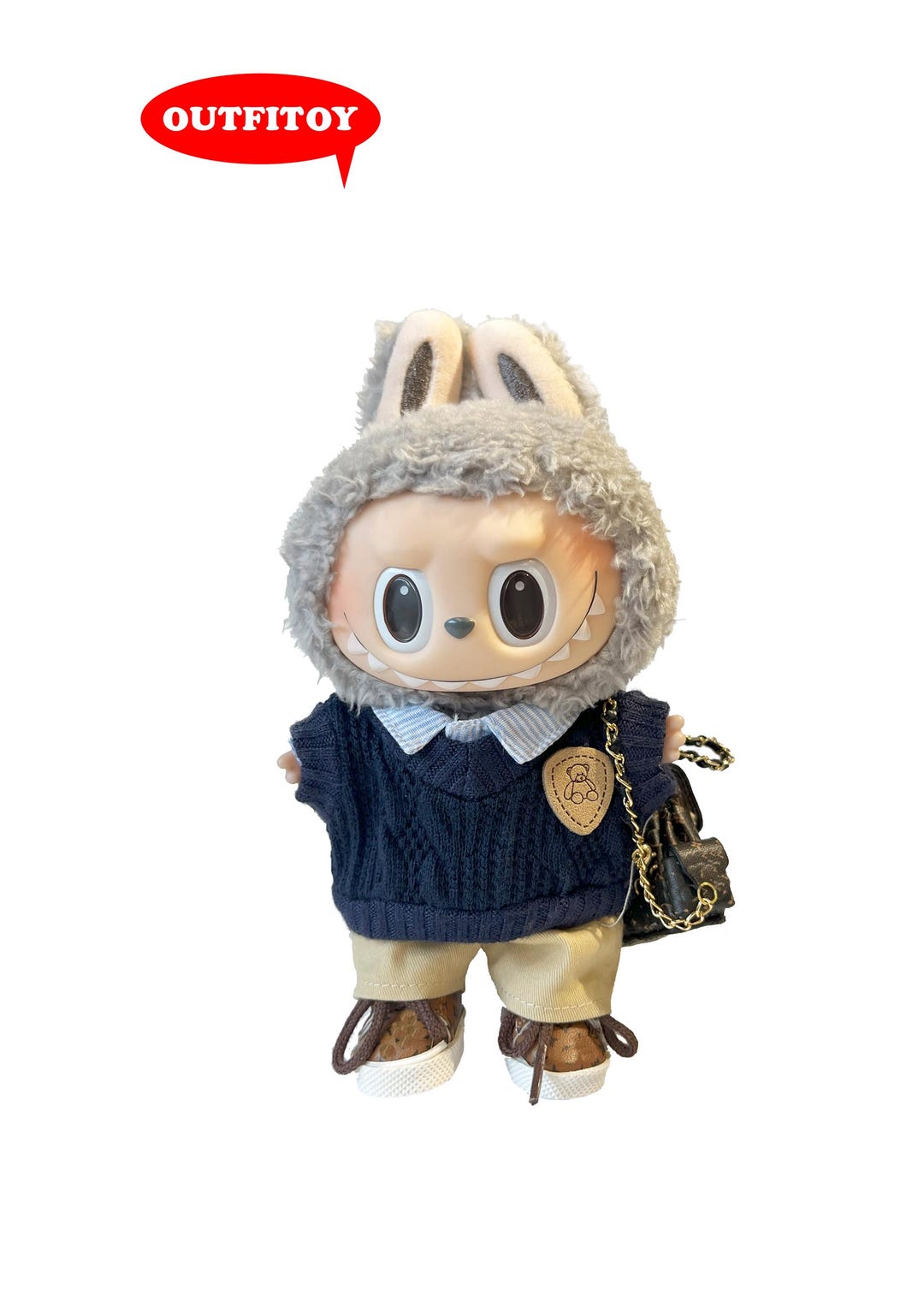 Labubu Outfit | Preppy Style | Shirt + Navy Sweater + Brown Pants ...