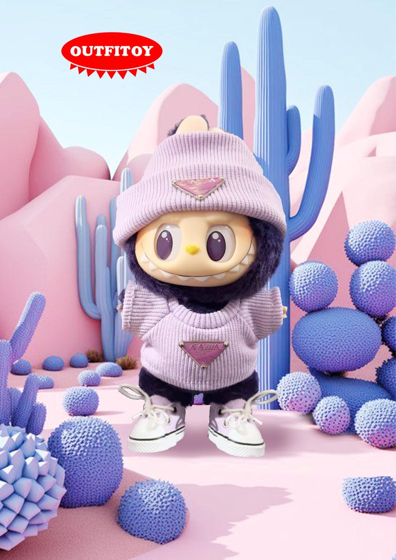 Labubu Outfit – Purple Ribbed Set + Canvas Sneakers - Etsy