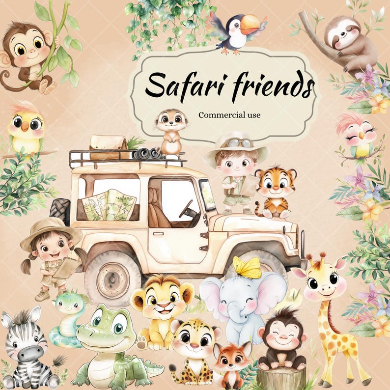 Safari Animals Clipart: Jungle Theme PNG Illustrations (digital ...