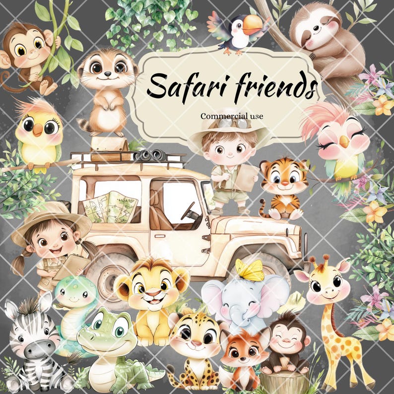 Safari Animals Clipart: Jungle Theme PNG Illustrations (digital ...