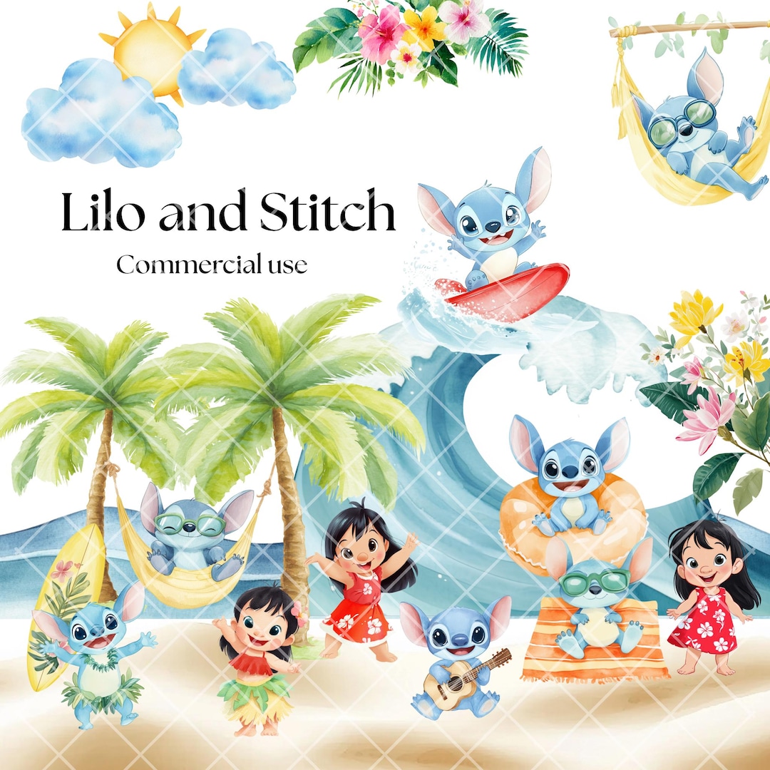 Lilo Stitch Clip Art, Cute Lilo and Stitch Png, Watercolor Lilo Stitch ...