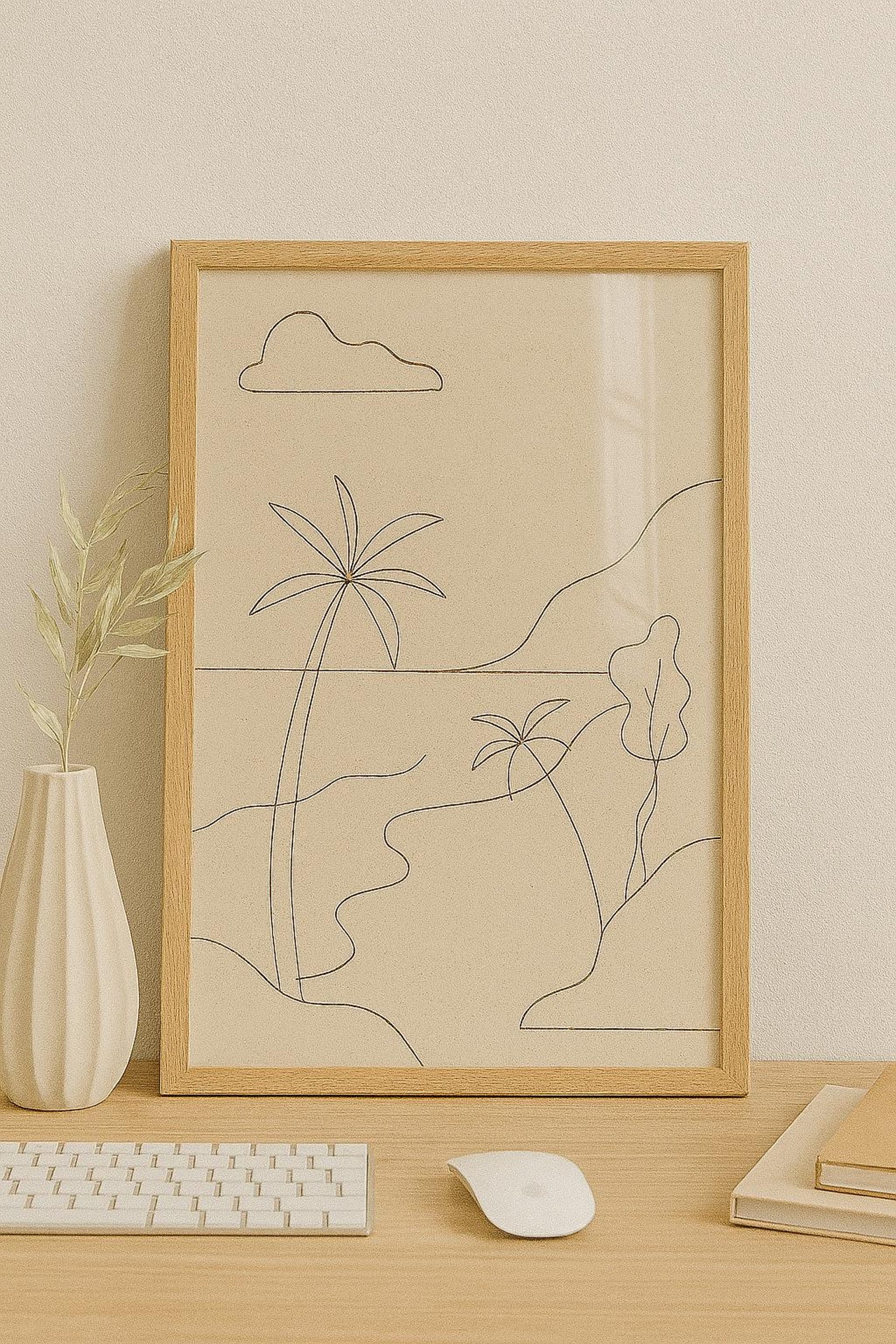 Tropical Lines – Minimalist Palm Tree Line Art Print | Coastal Bedroom ...