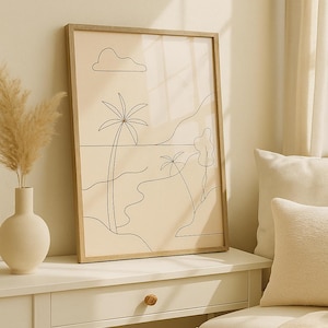 Tropical Lines – Minimalist Palm Tree Line Art Print | Coastal Bedroom ...