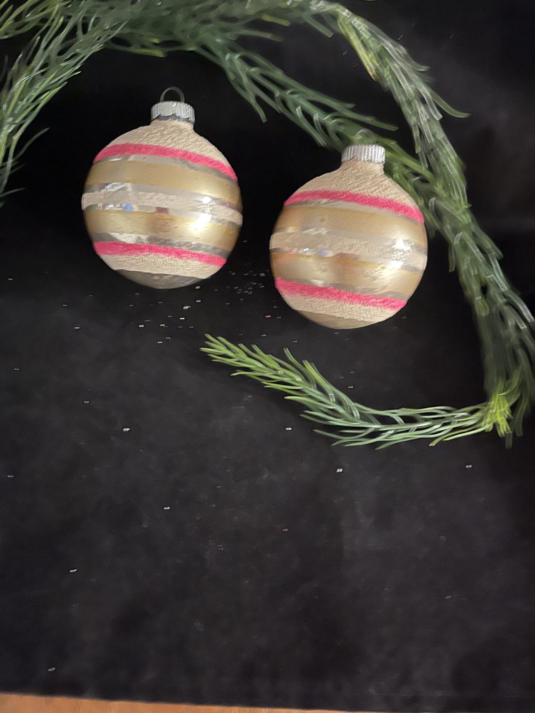 Vintage 2 Shiney Brite Mercury Glass With Mica Stripes Ornaments - Etsy