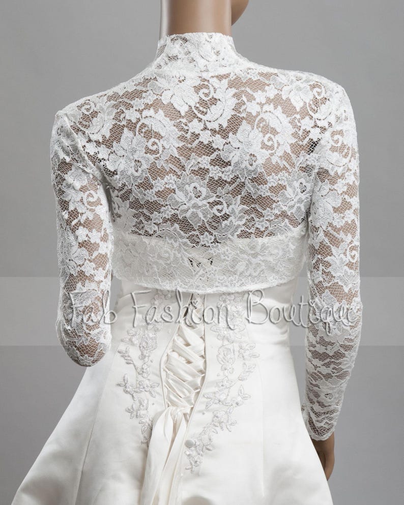 Light Ivory Stretchy Lace Wedding Bridal Long Sleeved Bolero Jacket ...
