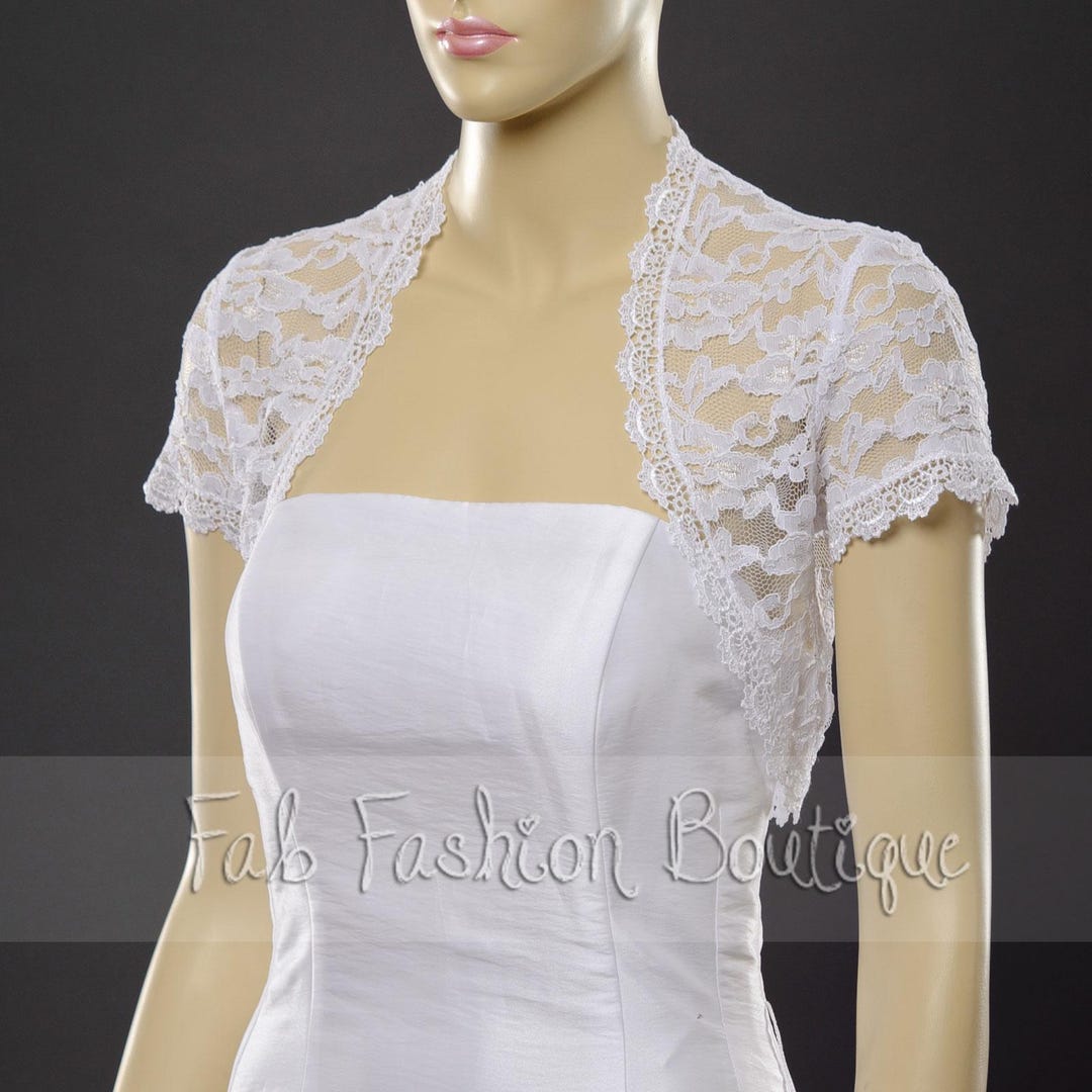 White Short Sleeved Lace Bolero Jacket Shrug Size S-XL, 2XL-5XL - Etsy